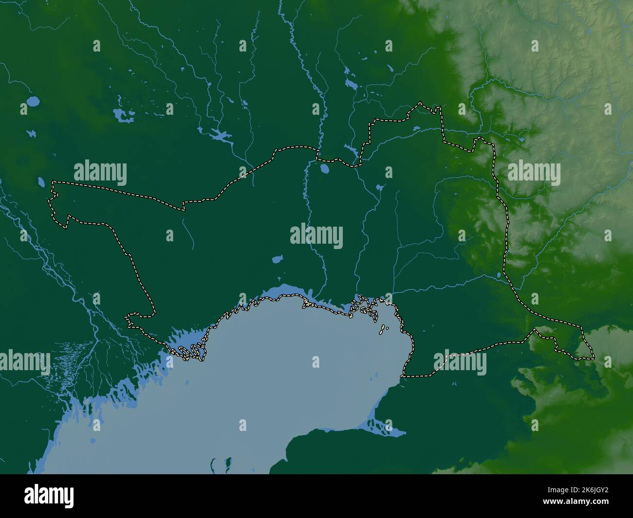 Atyrau, region of Kazakhstan. Colored elevation map with lakes and ...