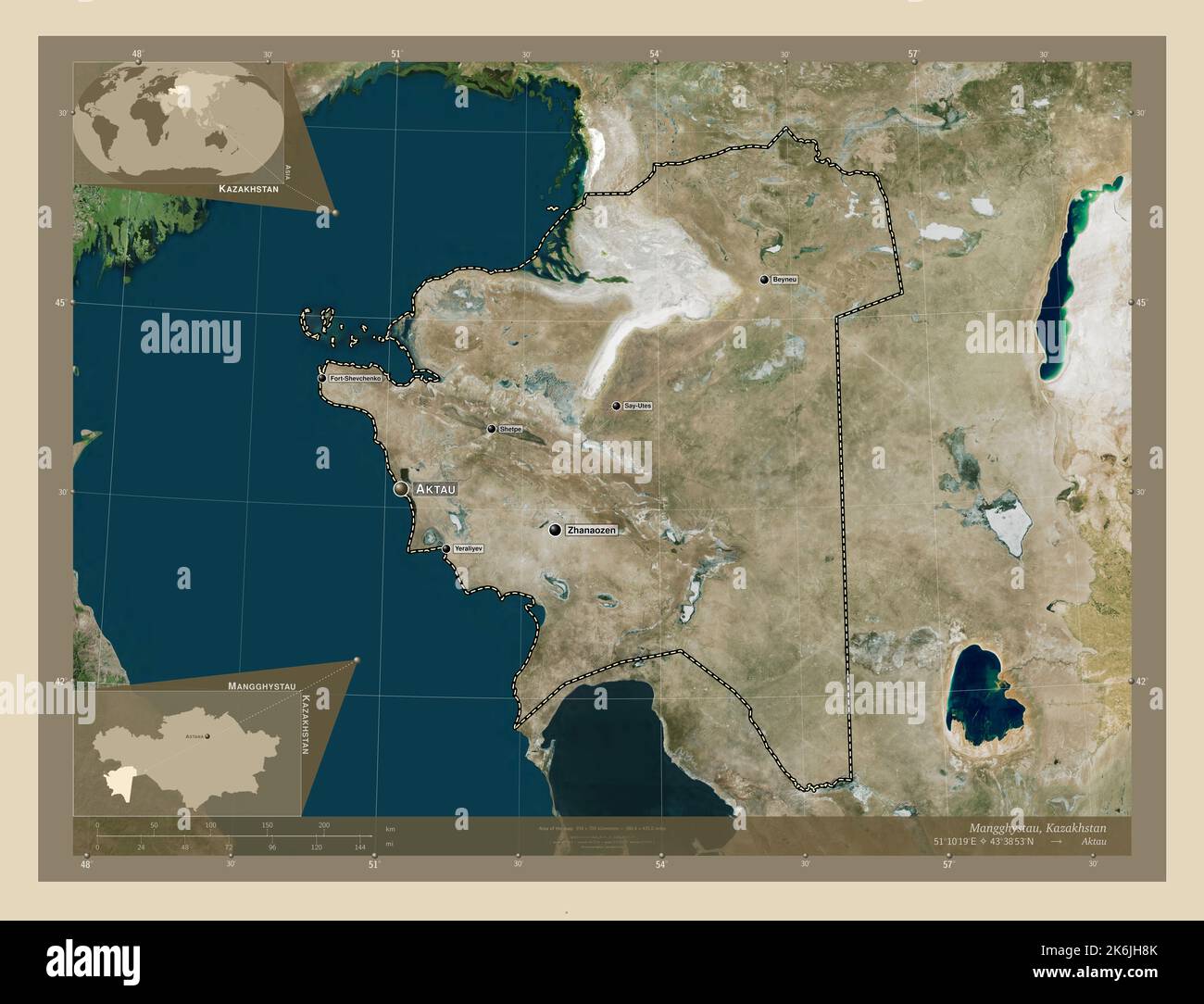 Mangghystau, region of Kazakhstan. High resolution satellite map ...