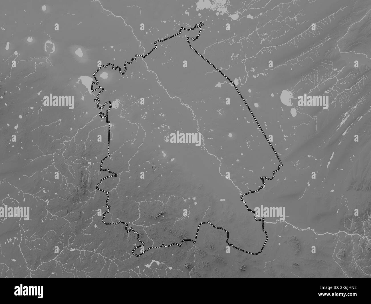 Pavlodar, region of Kazakhstan. Grayscale elevation map with lakes and ...