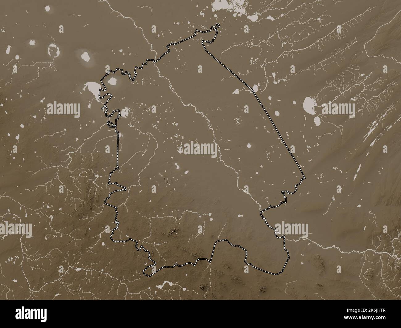 Pavlodar, region of Kazakhstan. Elevation map colored in sepia tones ...