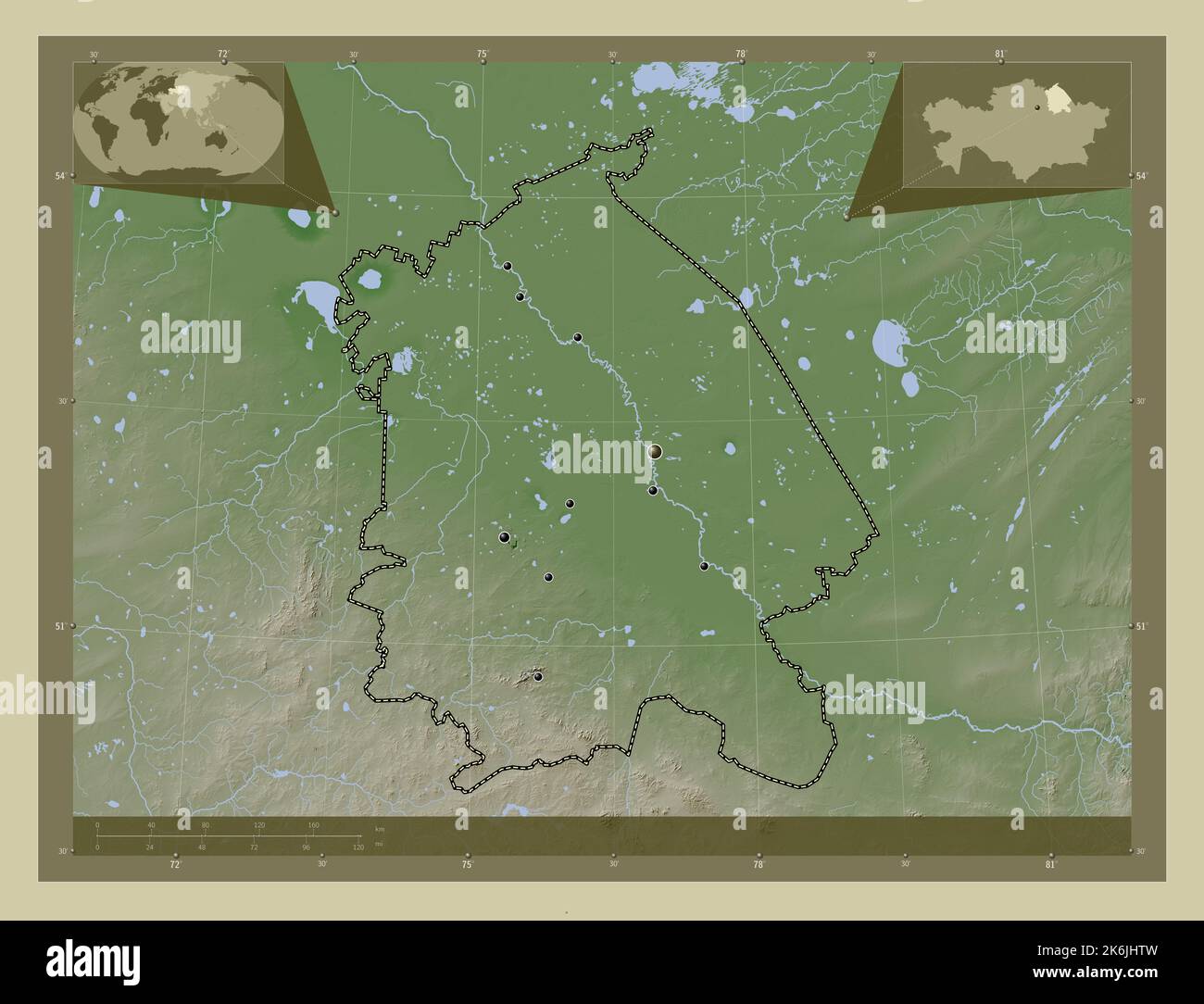 Pavlodar, region of Kazakhstan. Elevation map colored in wiki style ...