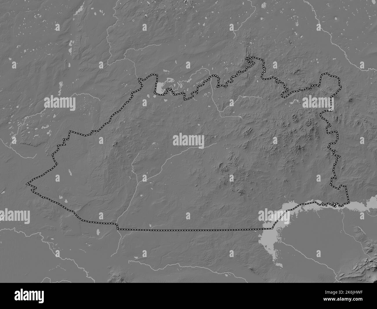Qaraghandy, region of Kazakhstan. Bilevel elevation map with lakes and ...