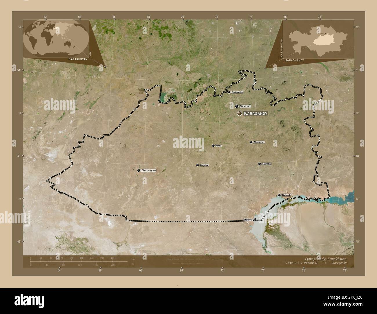 Qaraghandy, region of Kazakhstan. Low resolution satellite map ...