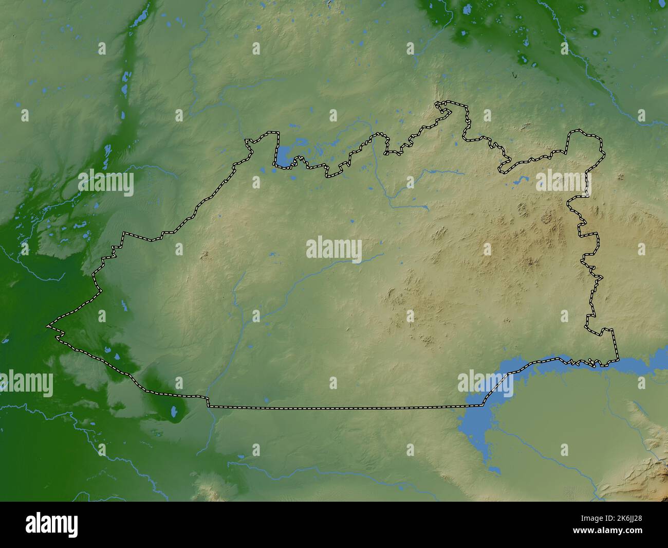 Qaraghandy, region of Kazakhstan. Colored elevation map with lakes and ...