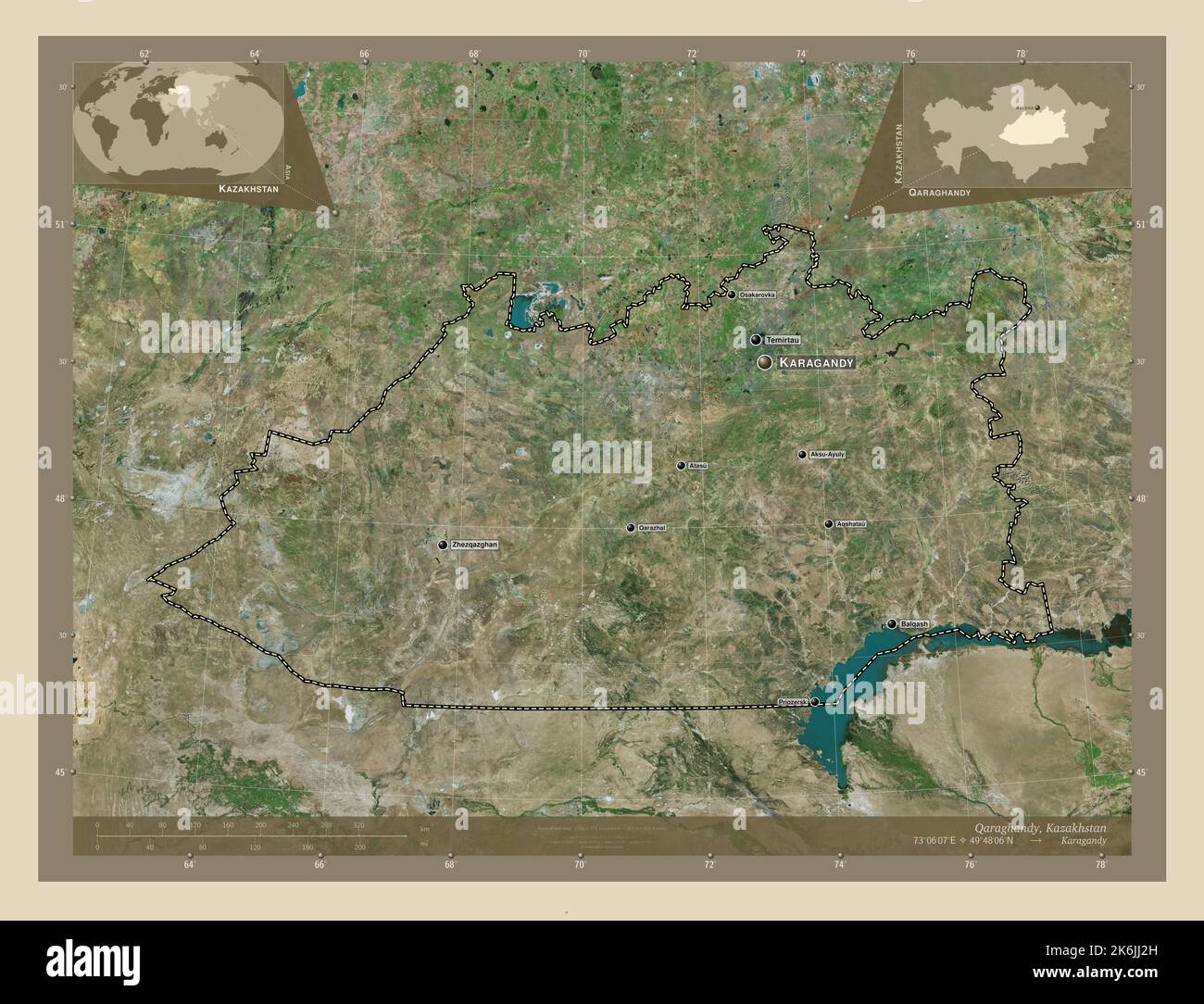 Qaraghandy, region of Kazakhstan. High resolution satellite map ...