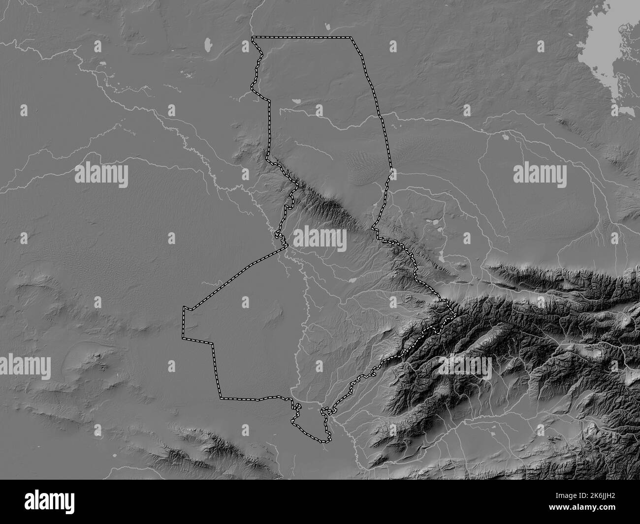 South Kazakhstan, region of Kazakhstan. Bilevel elevation map with ...