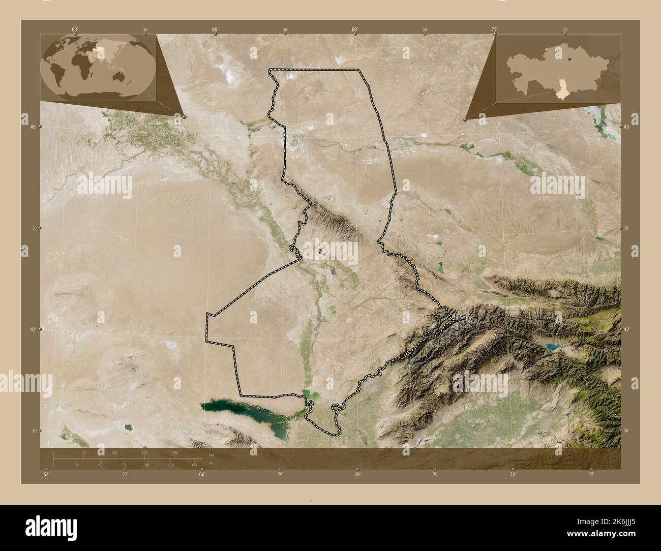 South Kazakhstan, region of Kazakhstan. Low resolution satellite map ...