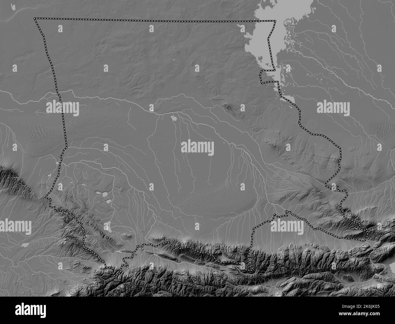 Zhambyl, region of Kazakhstan. Bilevel elevation map with lakes and ...