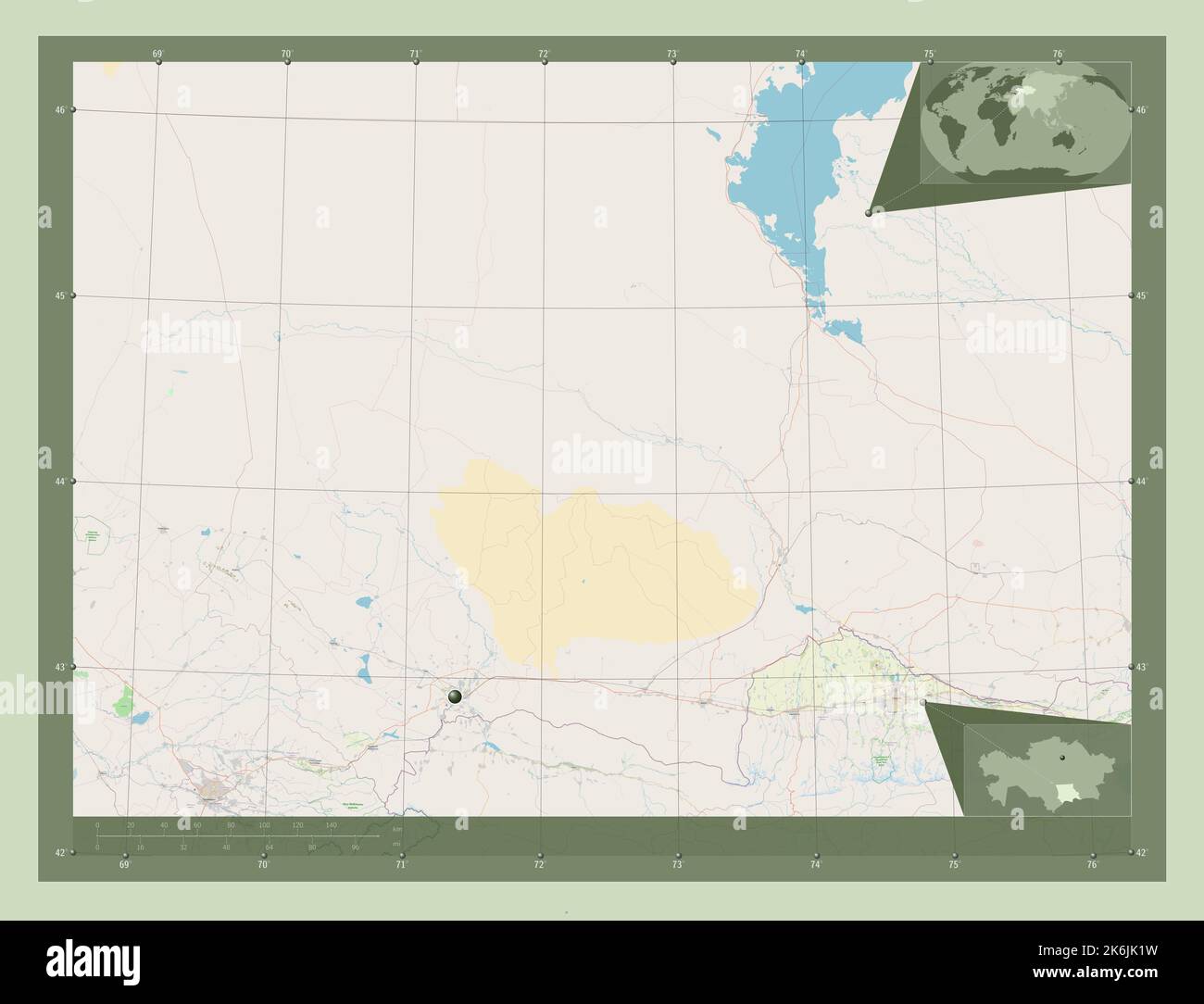 Zhambyl, region of Kazakhstan. Open Street Map. Corner auxiliary ...