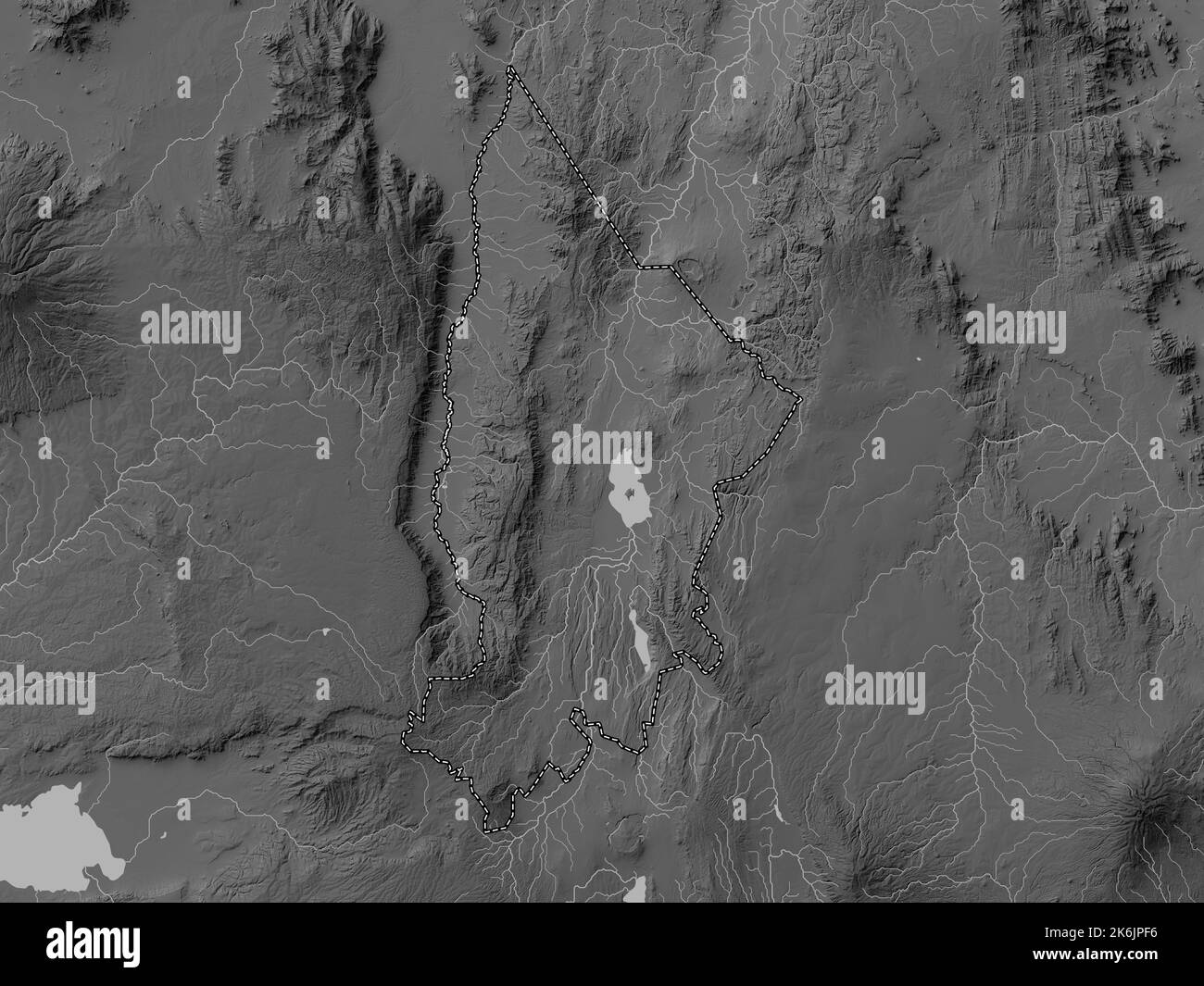 Baringo, county of Kenya. Grayscale elevation map with lakes and rivers ...