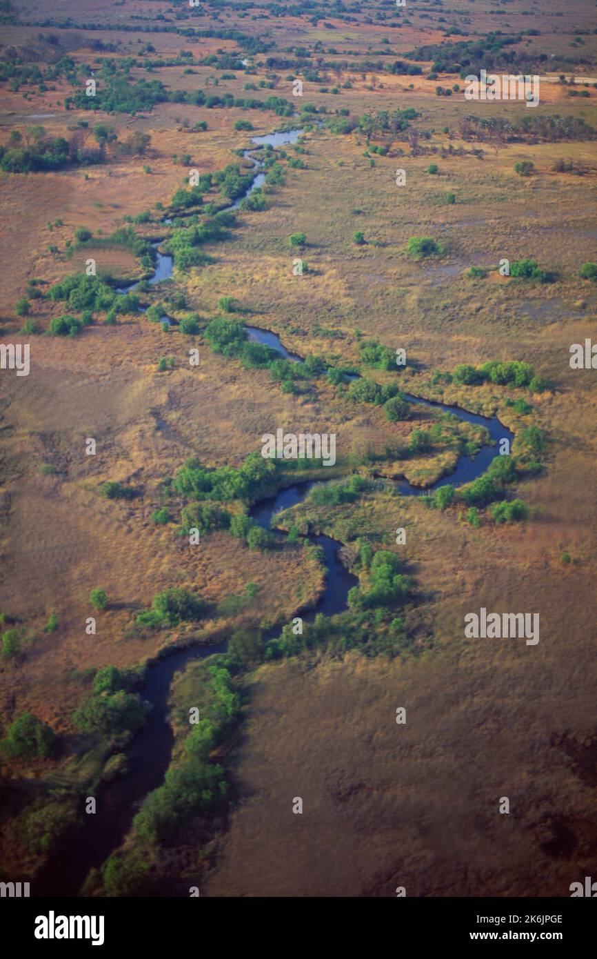 Botswana: Airshot from the Okavango Delta River Mäander in the Kalahari ...