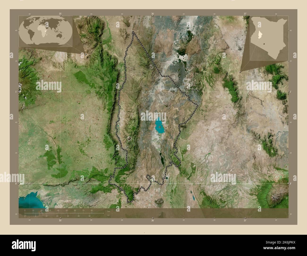 Baringo, county of Kenya. High resolution satellite map. Corner ...