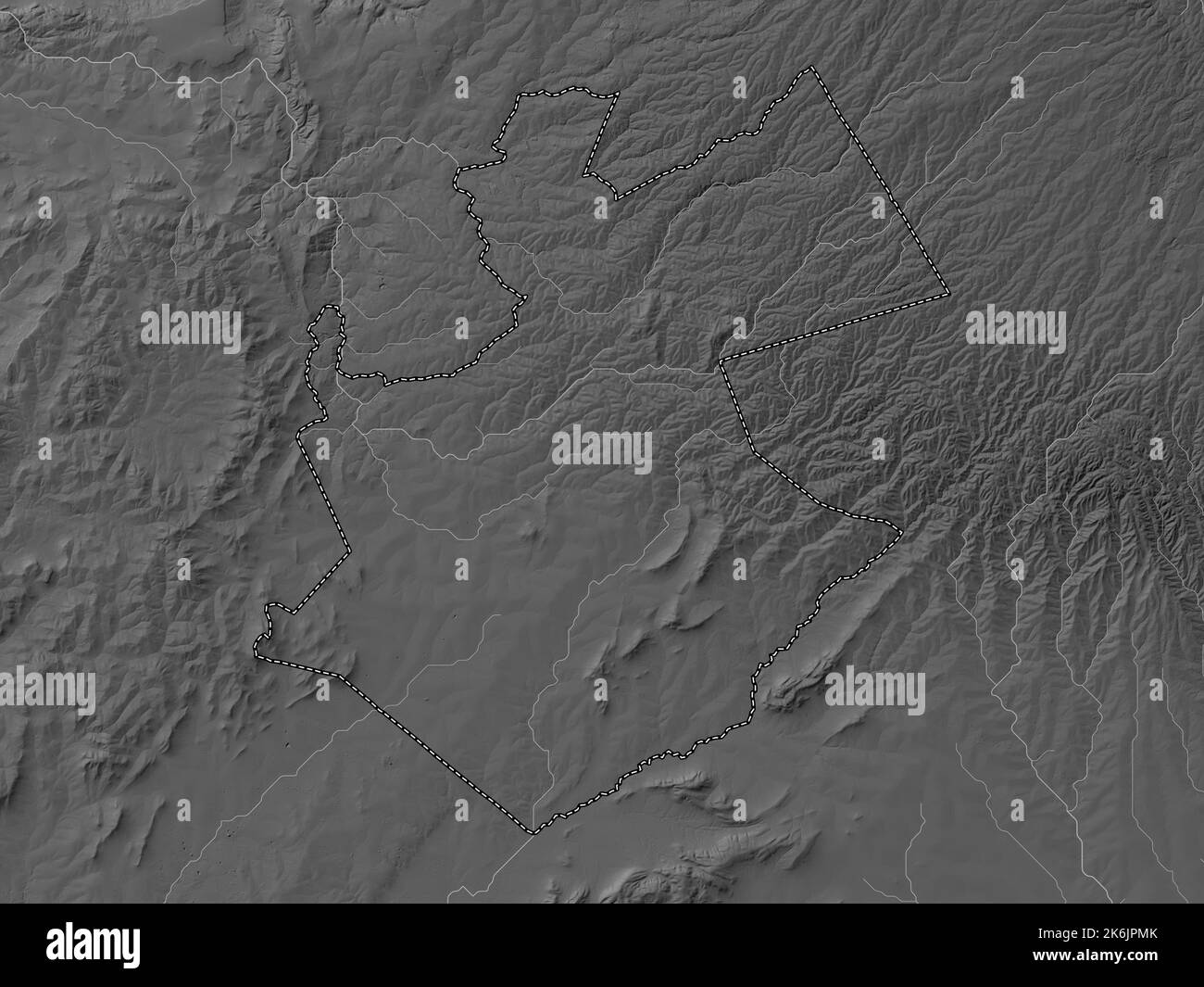 Bomet, county of Kenya. Grayscale elevation map with lakes and rivers ...