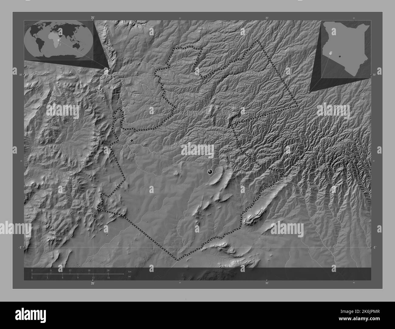 Bomet, county of Kenya. Bilevel elevation map with lakes and rivers ...