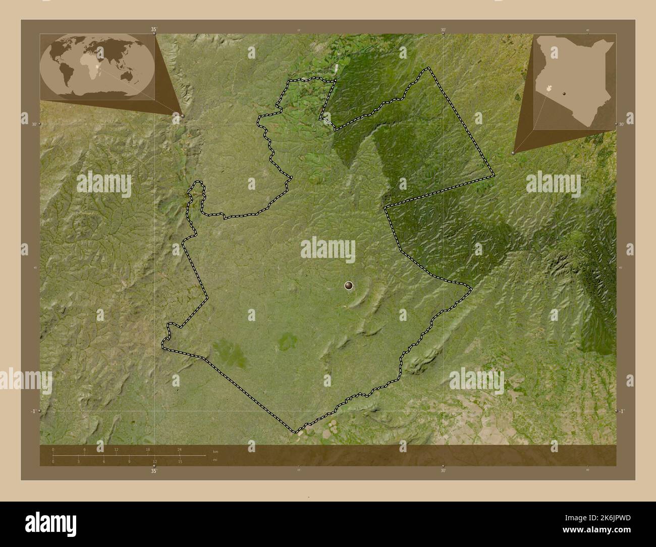 Bomet, county of Kenya. Low resolution satellite map. Corner auxiliary ...