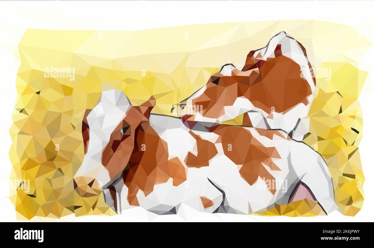 Watercolor shows two cows in straw. The cows have a lot of space and ...