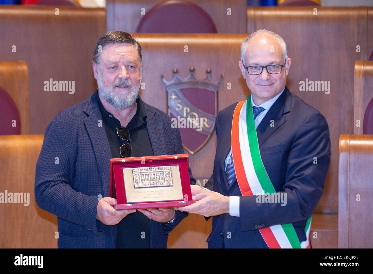 October 14, 2022, Rome, Italy: Actor Russell Crowe receives from Mayor ...