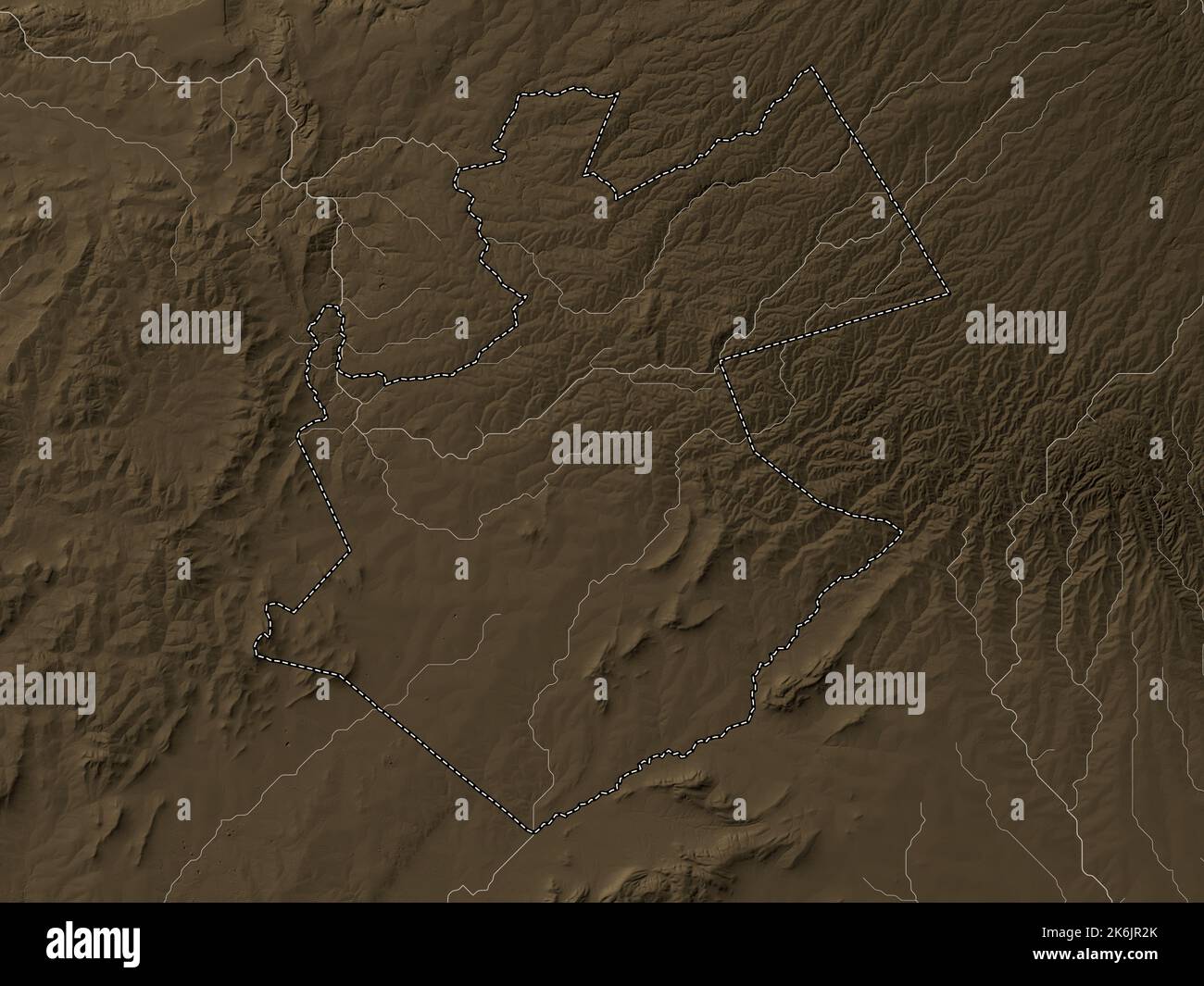 Bomet, county of Kenya. Elevation map colored in sepia tones with lakes ...