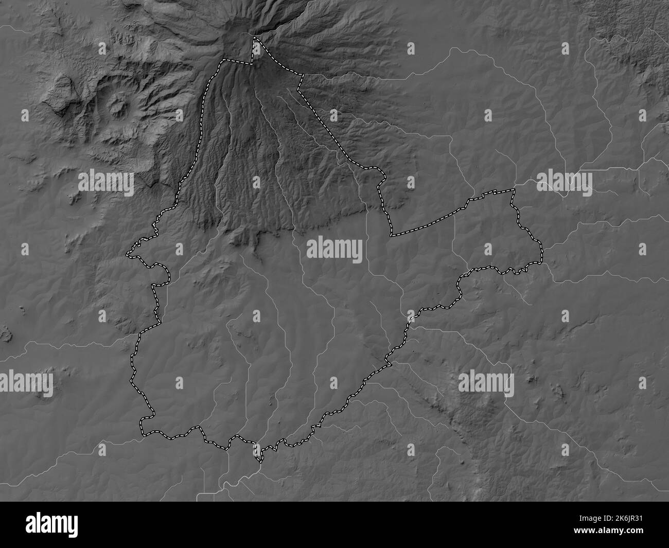 Bungoma, county of Kenya. Grayscale elevation map with lakes and rivers ...