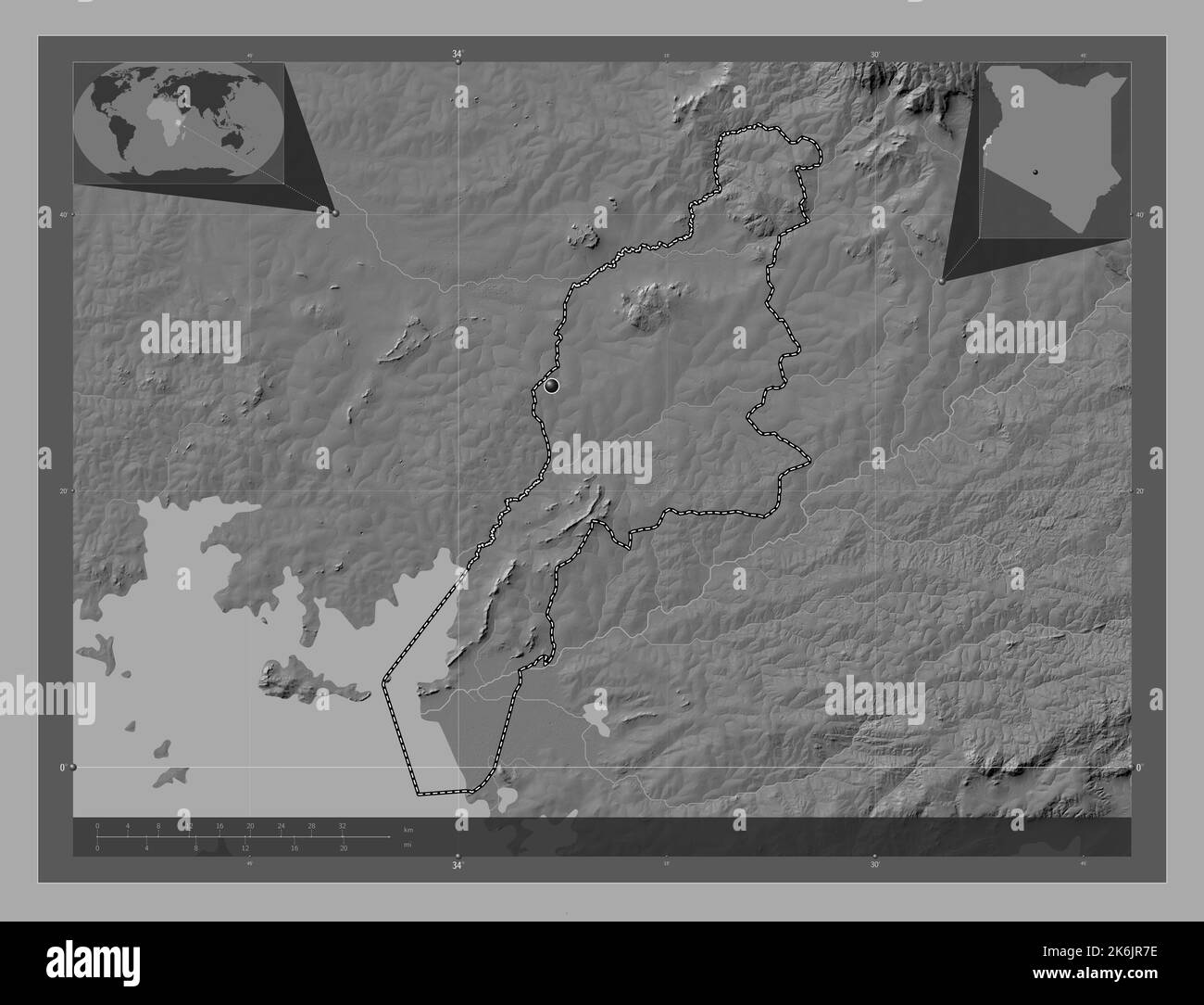 Busia, county of Kenya. Bilevel elevation map with lakes and rivers ...