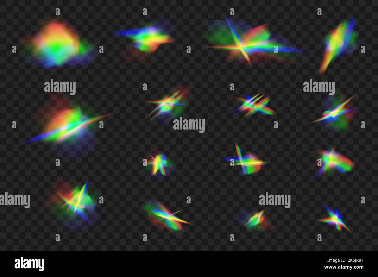 Crystal and jewelry, prism, glare. Rainbow glowing sparkles vector set ...
