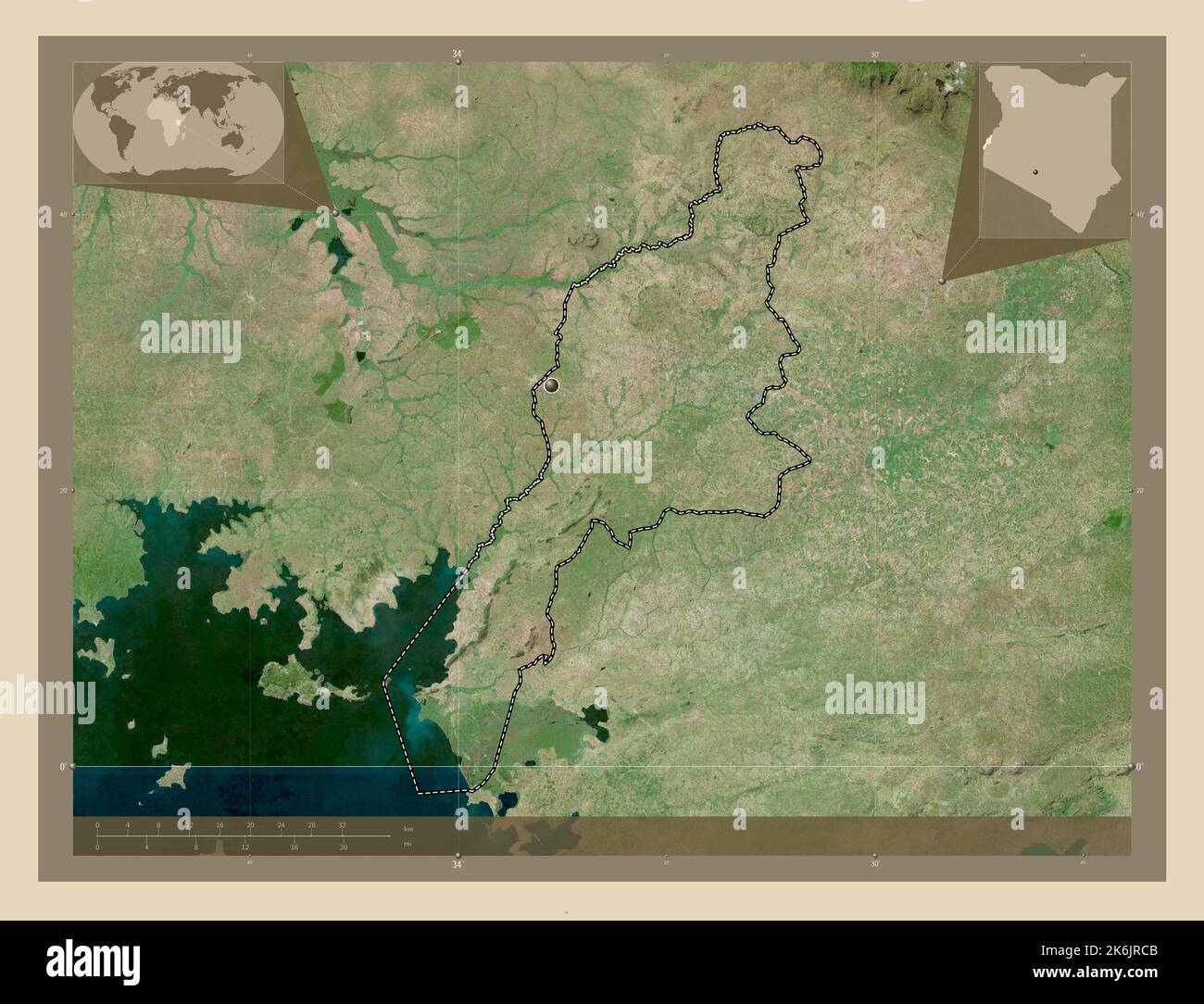 Busia, county of Kenya. High resolution satellite map. Corner auxiliary ...