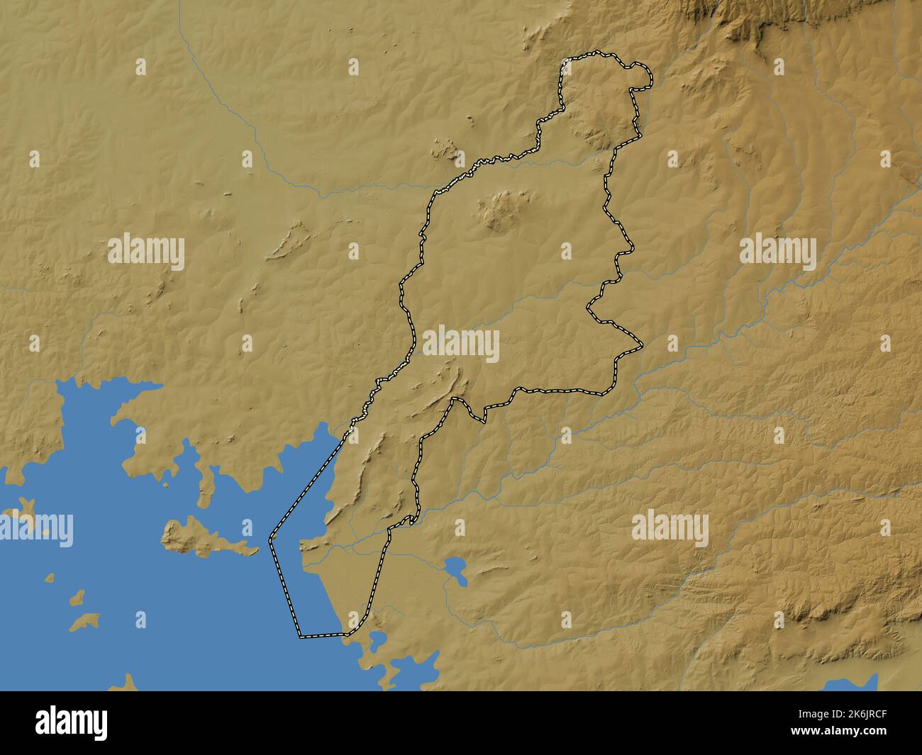 Busia, county of Kenya. Colored elevation map with lakes and rivers ...