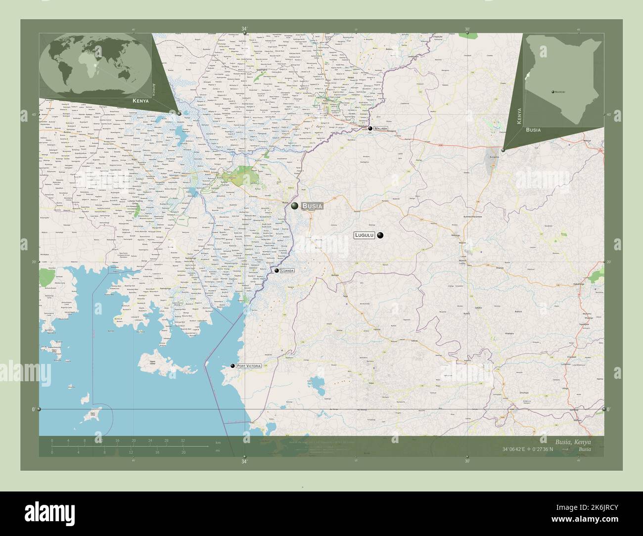 Busia, county of Kenya. Open Street Map. Locations and names of major ...