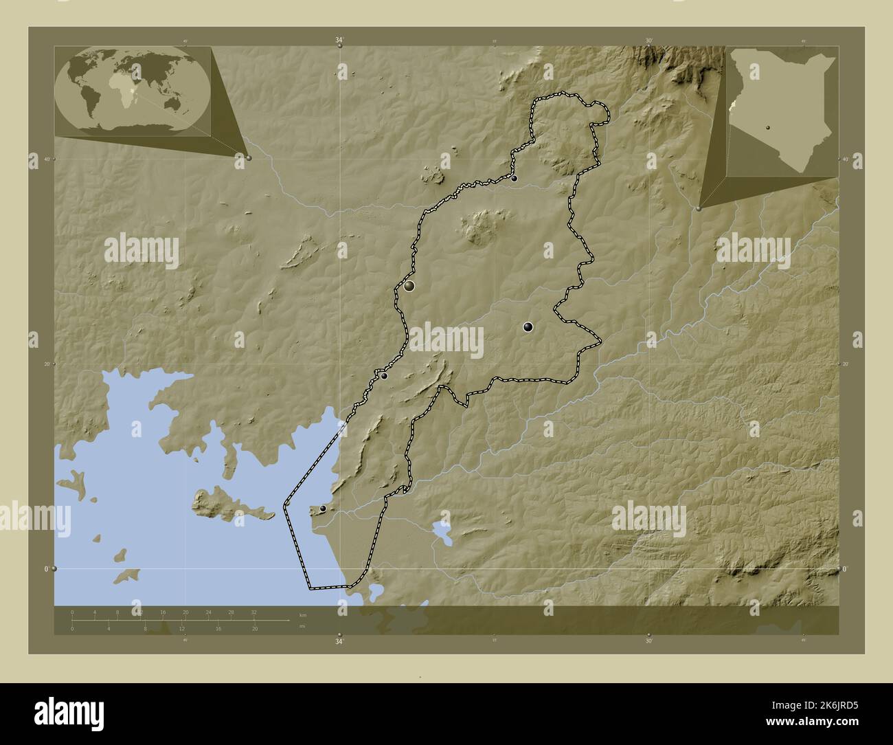 Busia, county of Kenya. Elevation map colored in wiki style with lakes ...