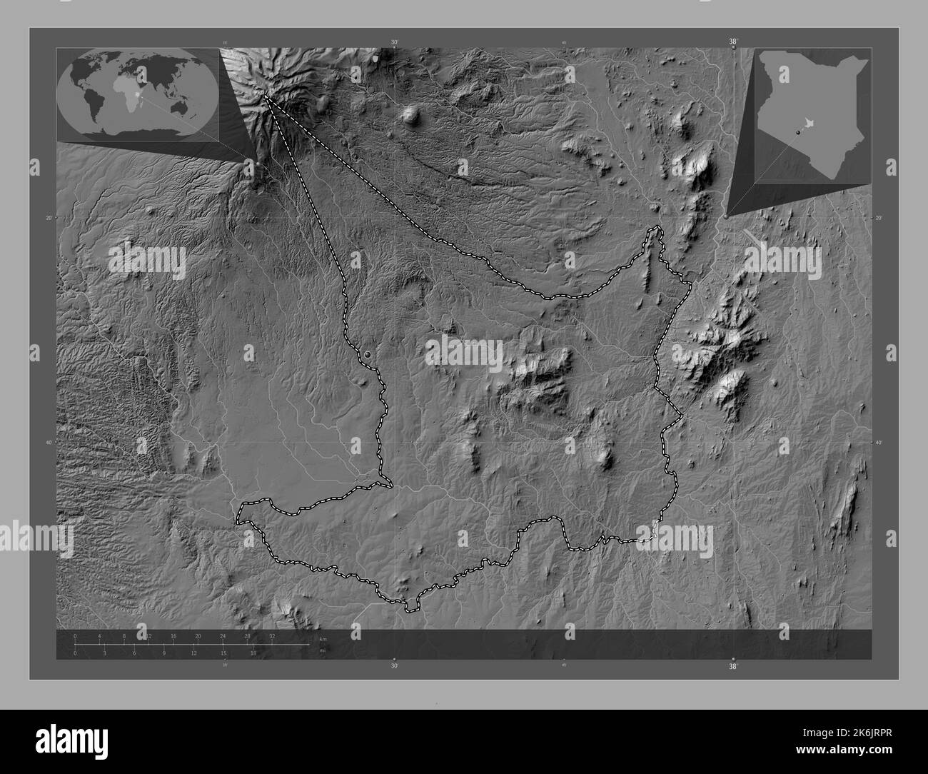 Embu, county of Kenya. Bilevel elevation map with lakes and rivers ...