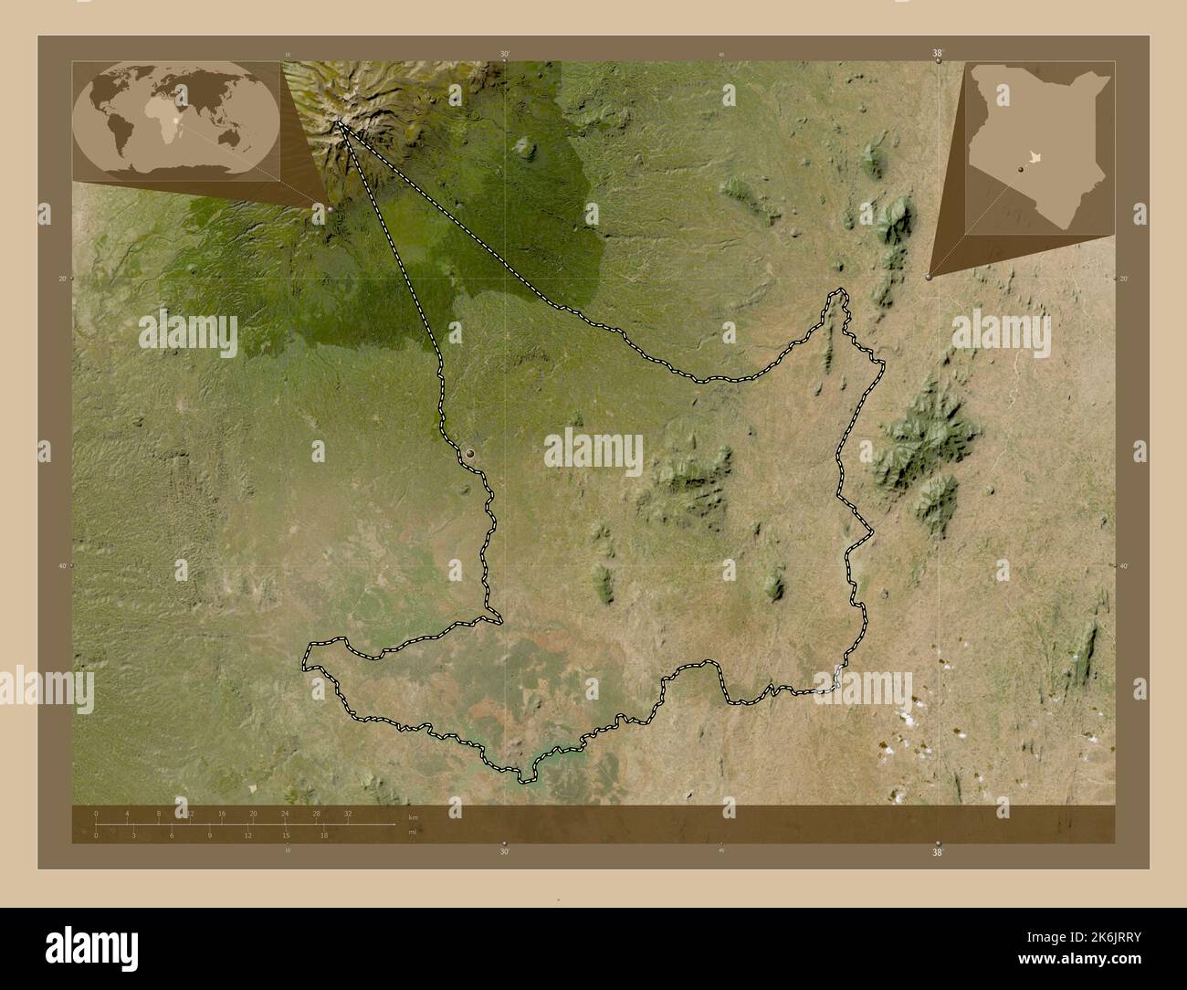 Embu, county of Kenya. Low resolution satellite map. Corner auxiliary ...