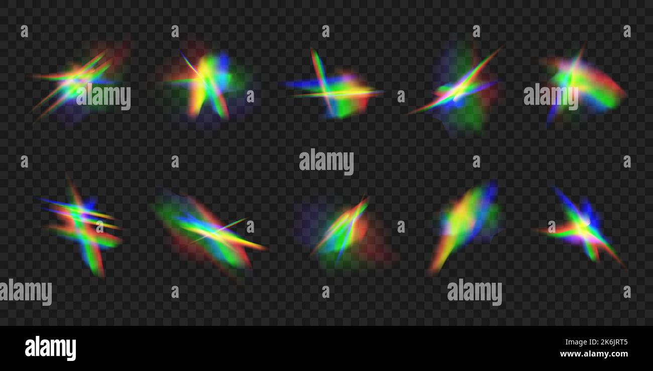 Crystal and jewelry, prism, glare. Rainbow glowing sparkles vector set ...