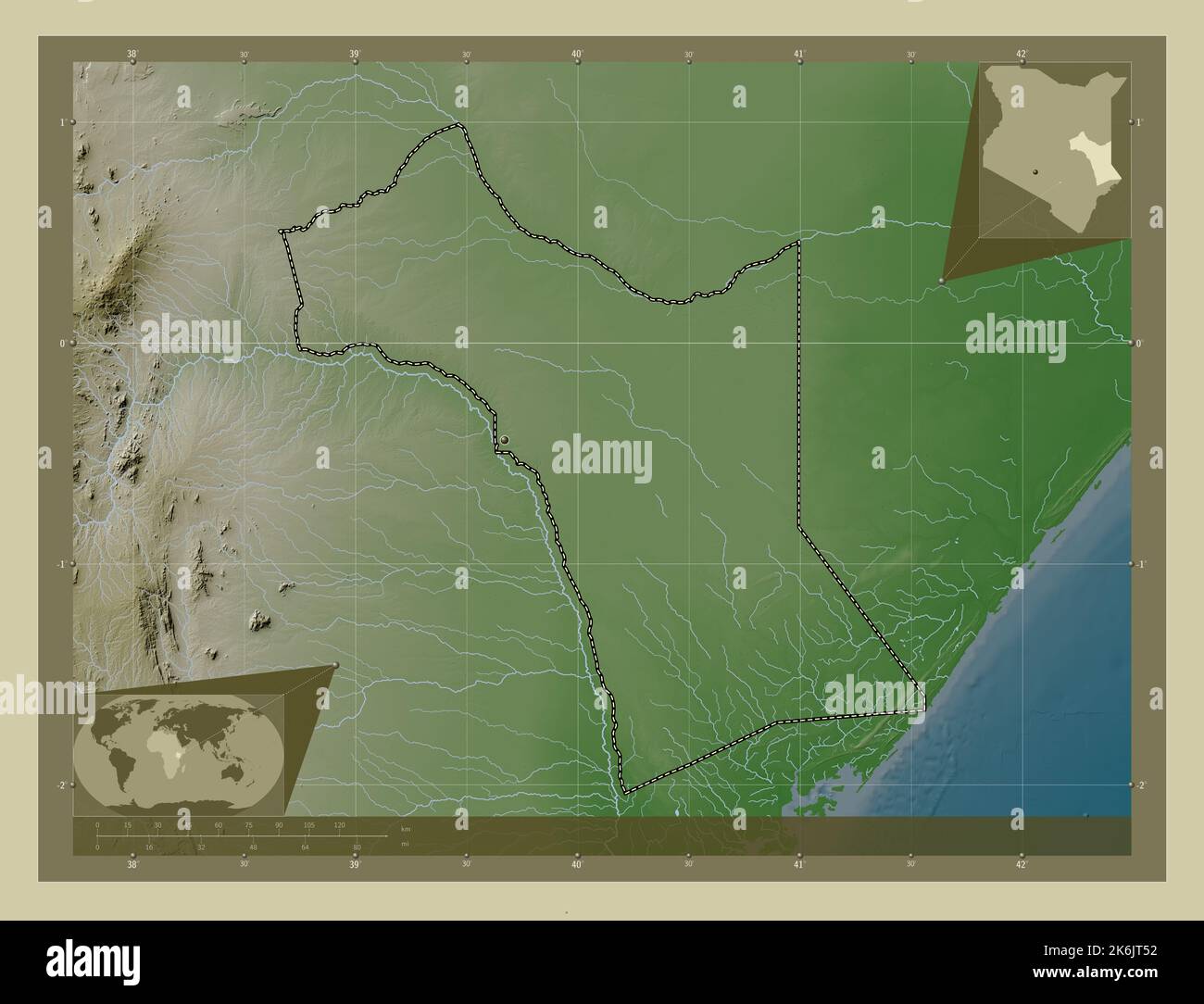 Garissa, county of Kenya. Elevation map colored in wiki style with ...