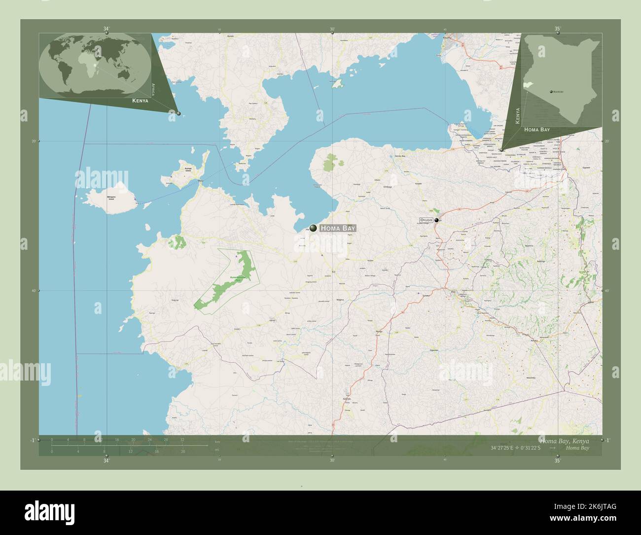 Homa Bay, county of Kenya. Open Street Map. Locations and names of ...