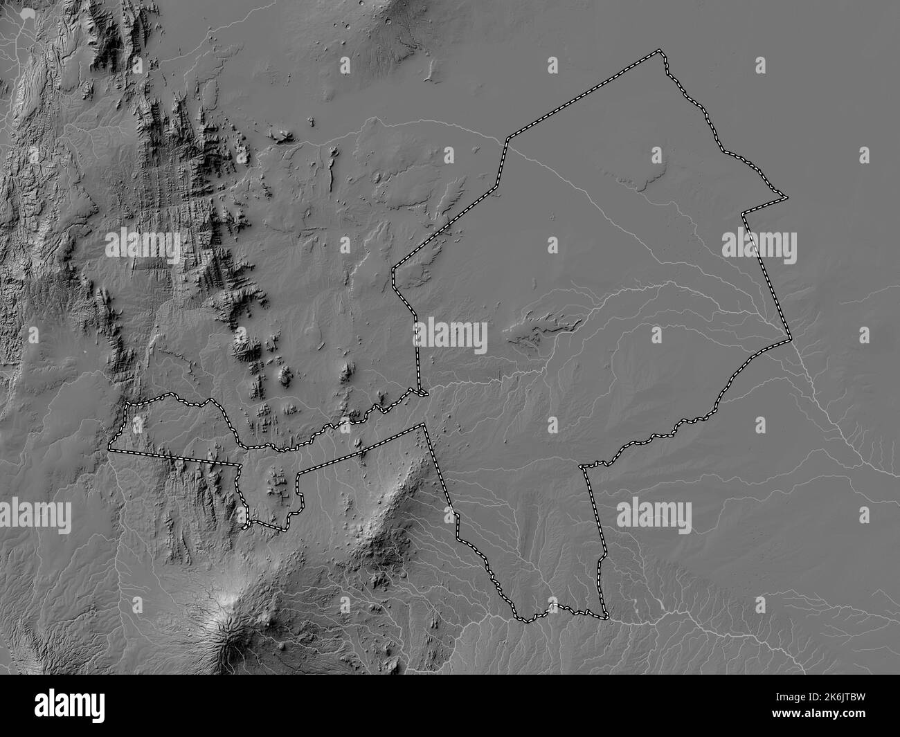 Isiolo, county of Kenya. Bilevel elevation map with lakes and rivers ...