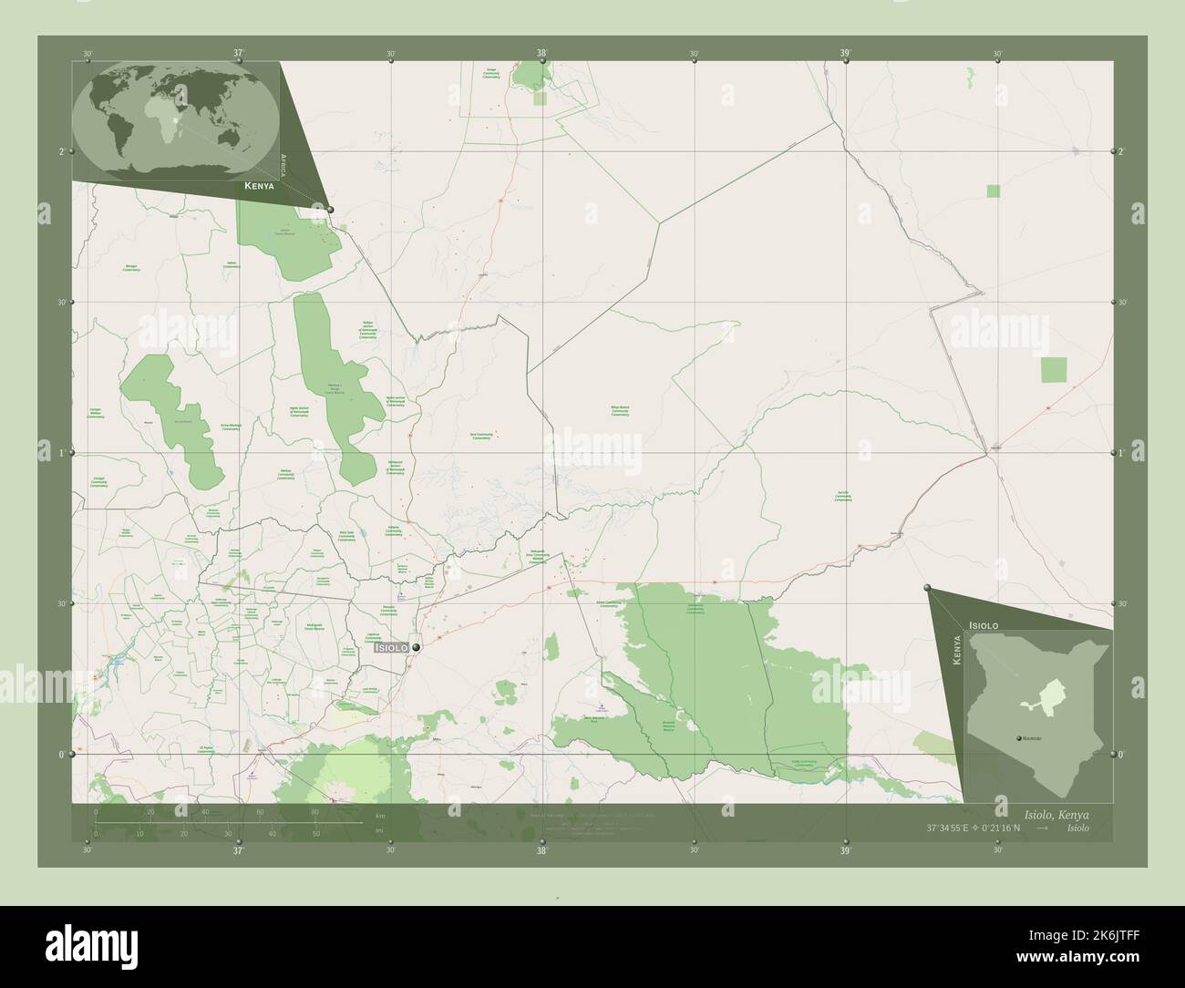 Isiolo, county of Kenya. Open Street Map. Locations and names of major ...
