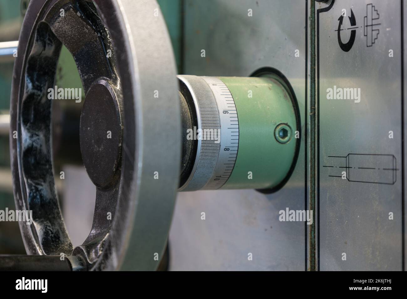 Industrial lathe for iron and metal engineering cylinders isolated ...