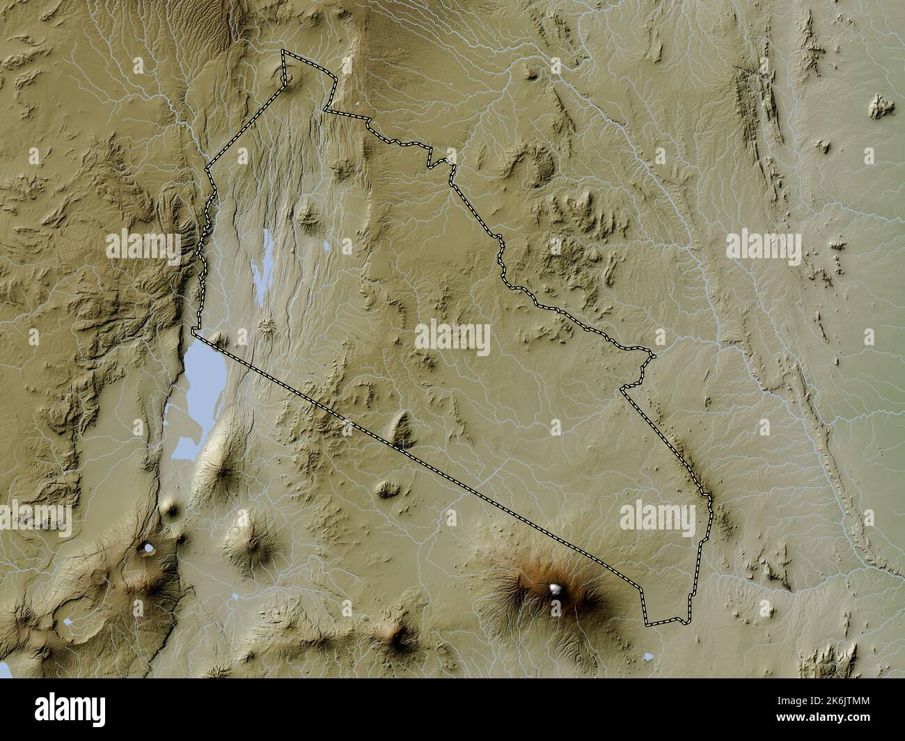 Kajiado, county of Kenya. Elevation map colored in wiki style with ...