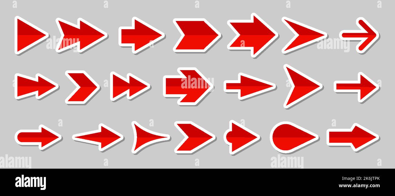 Arrow Red Navigation Flat Icon Big Set Cursor Simple Sign Sticker Collection Glossy Next