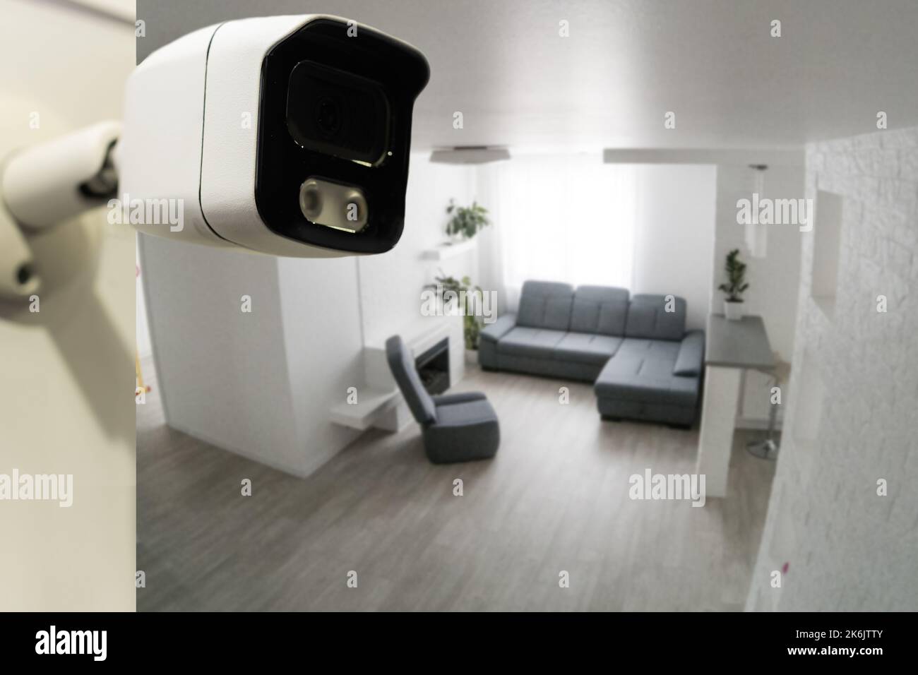 Interior Of Modern Empty Living Room With Security Camera In House ...