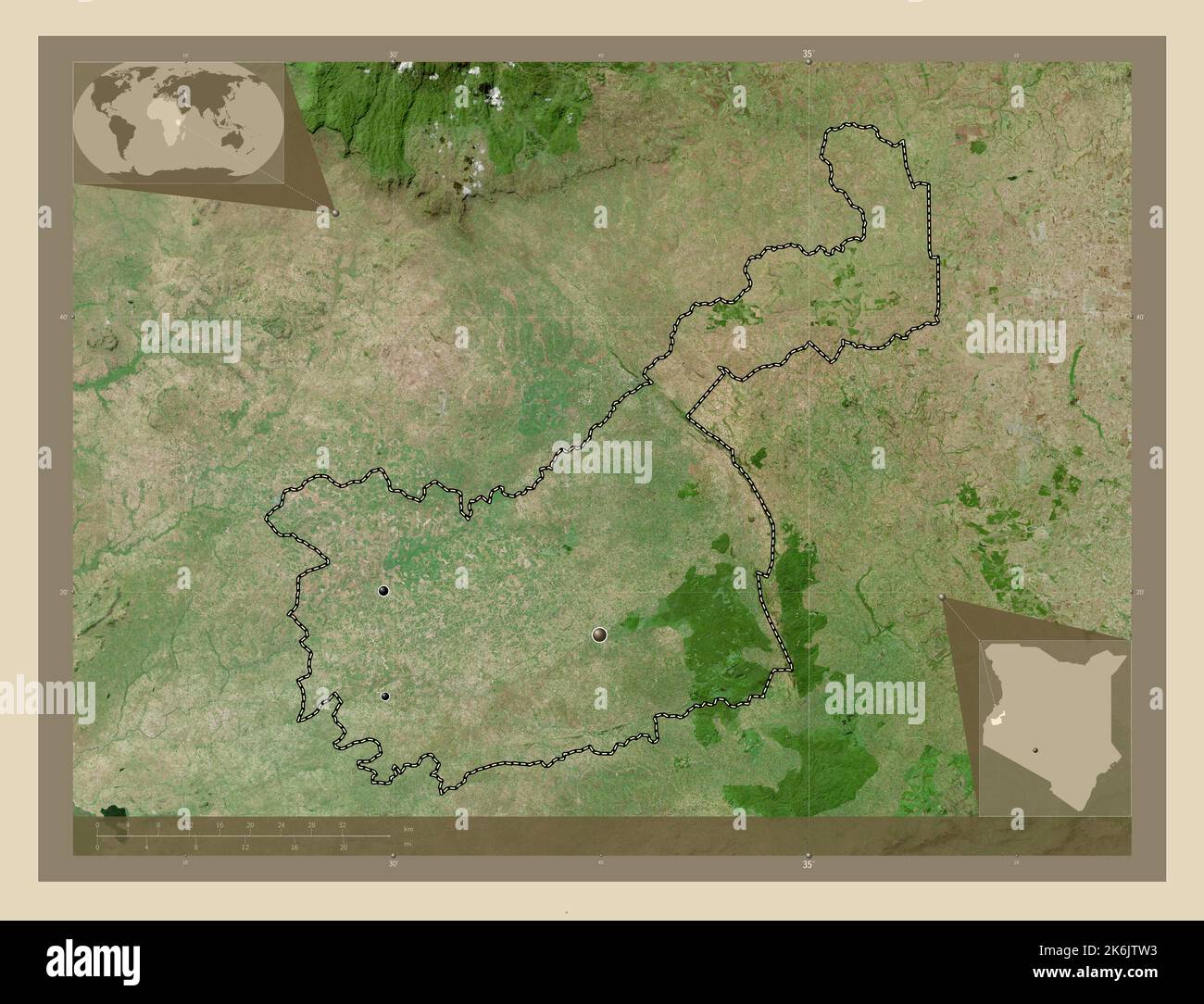 Kakamega, county of Kenya. High resolution satellite map. Locations of ...