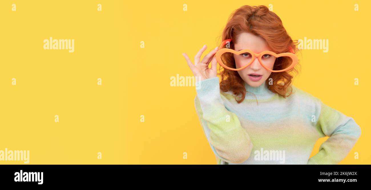 Girl With Funny Party Glasses Woman Isolated Face Portrait Banner