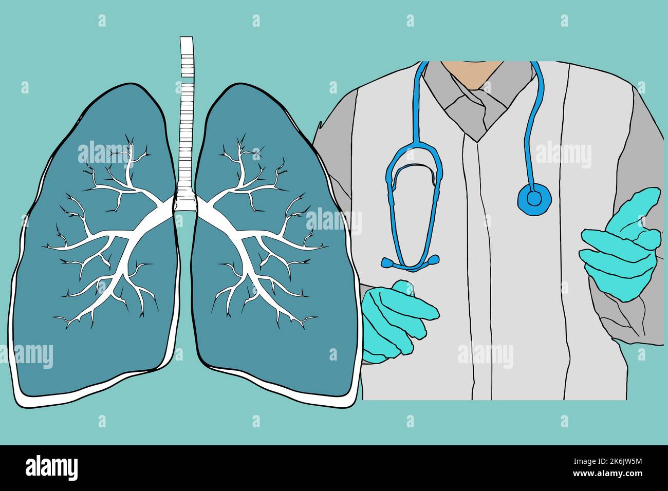 Pulmonology illustration. Flat tiny lungs healthcare persons concept ...