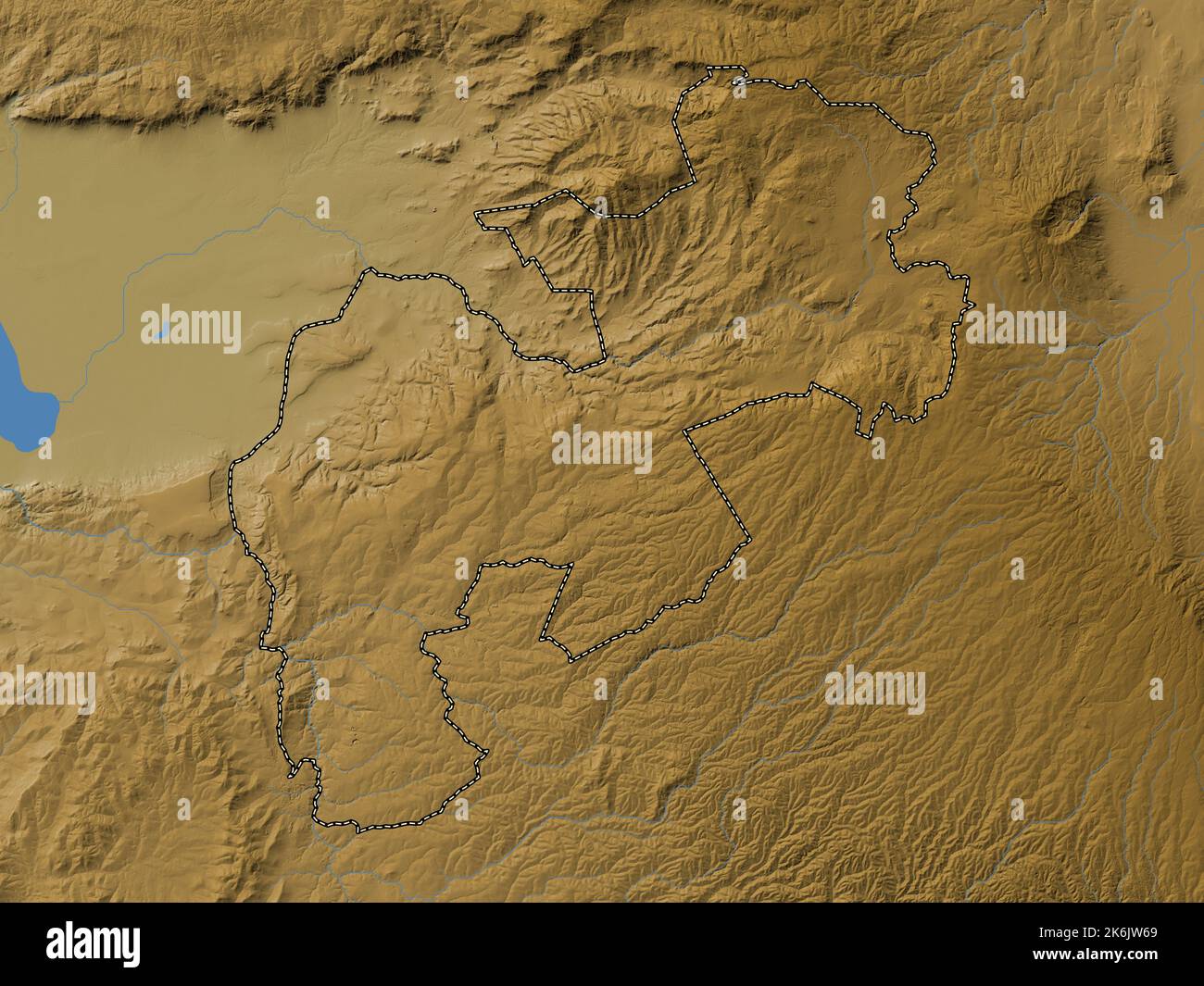 Kericho, county of Kenya. Colored elevation map with lakes and rivers ...