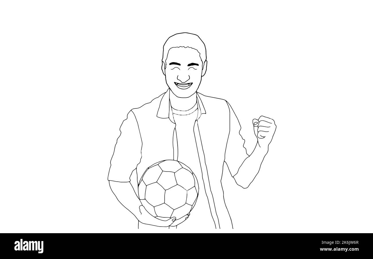 One continuous line drawing of man with ball. Soccer match sports ... One continuous line drawing of man with ball. Soccer match sports ...