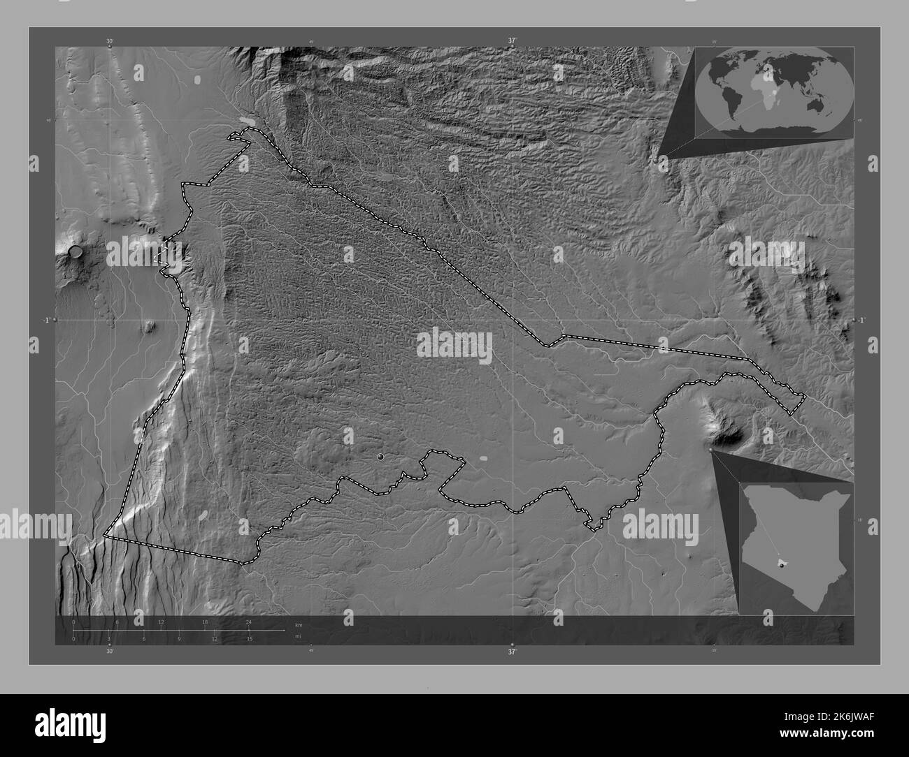 Kiambu, county of Kenya. Bilevel elevation map with lakes and rivers ...