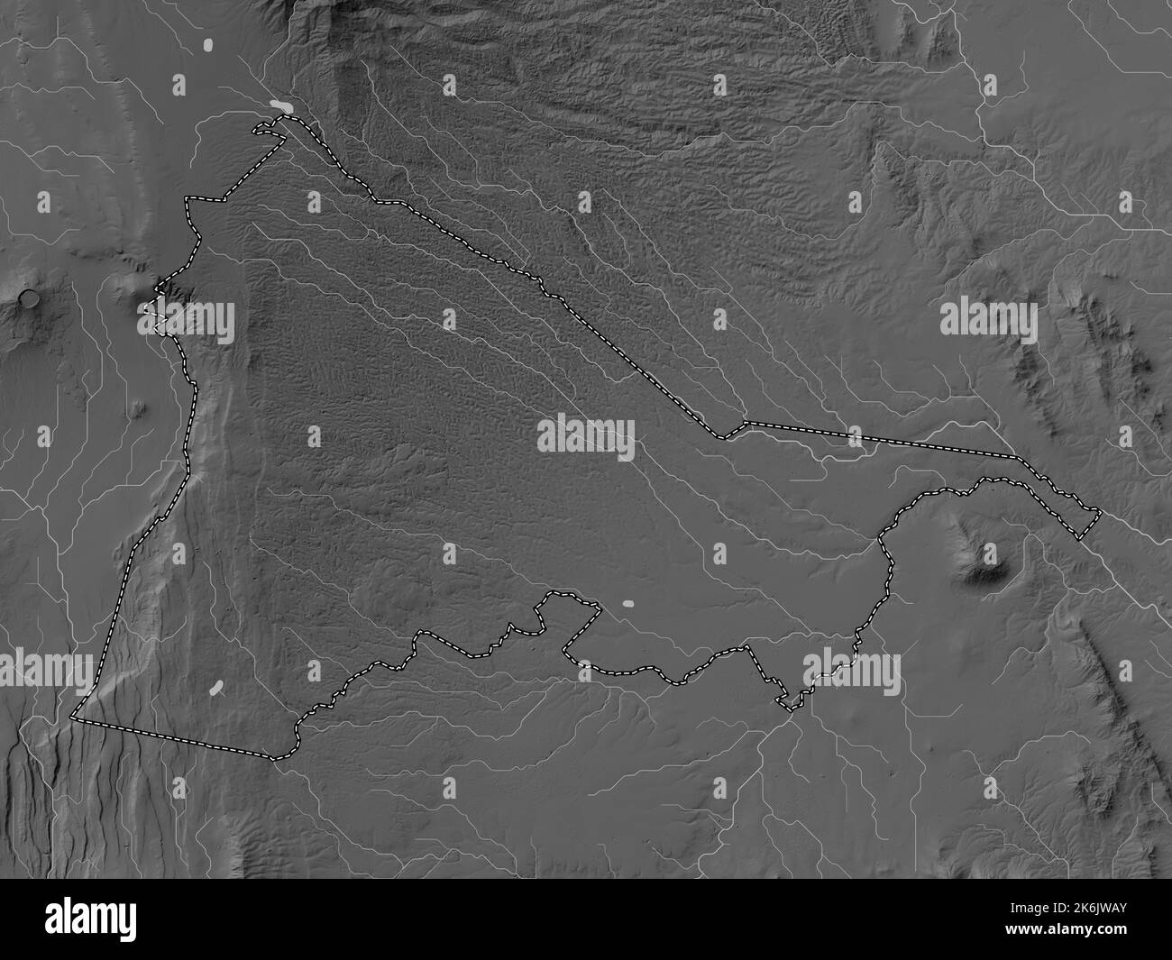 Kiambu, county of Kenya. Grayscale elevation map with lakes and rivers ...