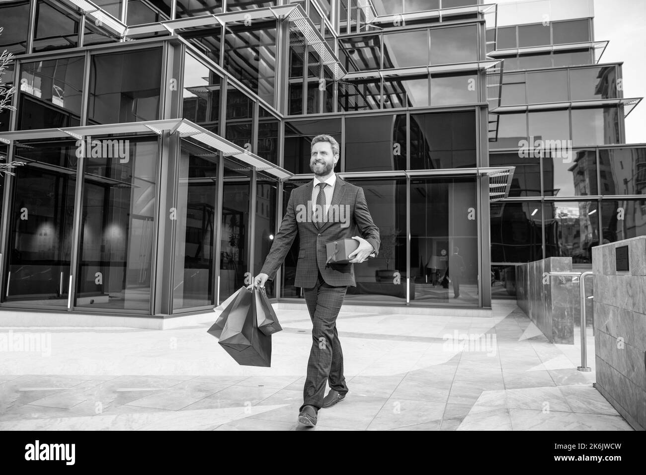 surprise for her. valentines day. boxing day. handsome man with present ...