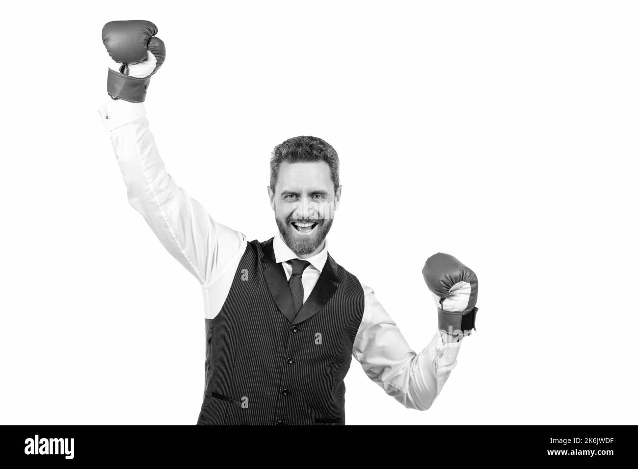 relentless struggle and success. happy man ready for corporate battle ...