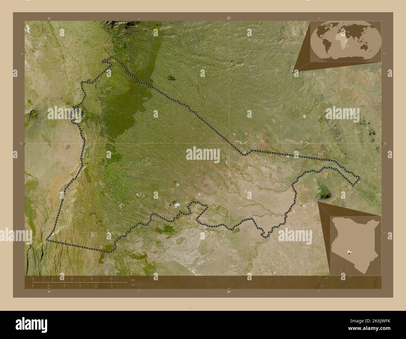 Kiambu, county of Kenya. Low resolution satellite map. Corner auxiliary ...